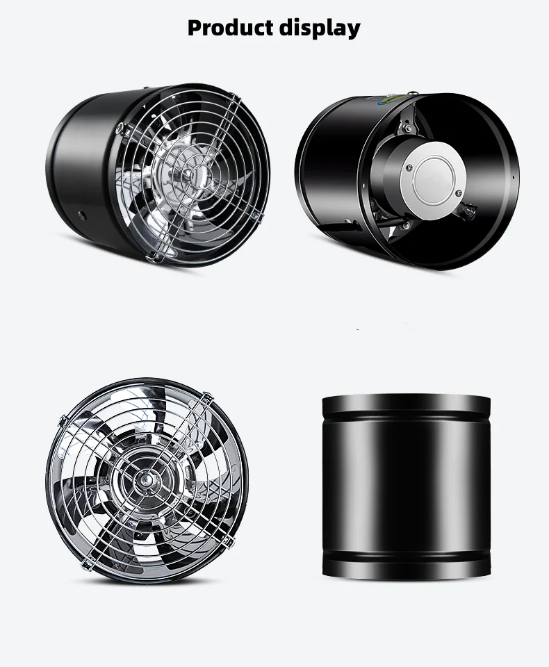 Cylindrical Axial Flow Exhaust Fan 220V Black 10 Inch With Stand for ...