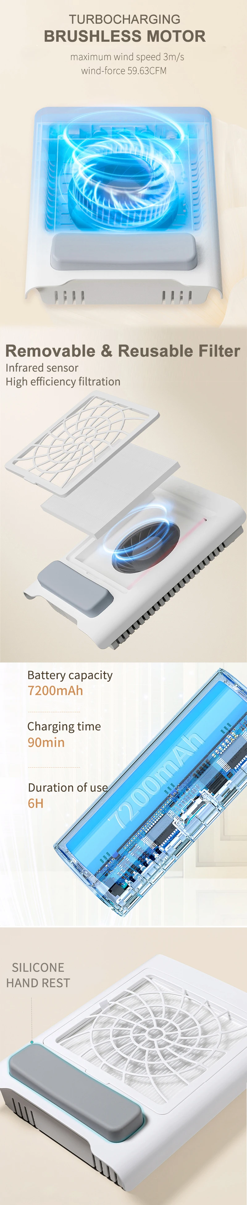 Nail Dust Collector 48w Brushless Powerful Nails Dust Extractor Vacuum ...