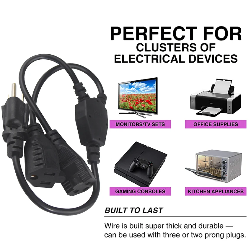 Black Multiple Outlets Splitter Power Nema515p To Double Nema515r 6ft 3 ...