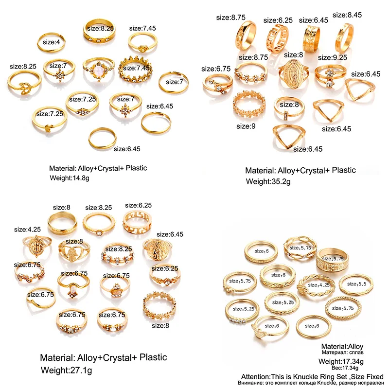 Wholesale Fashion 34 Styles Finger Rings Set Jewelry Women