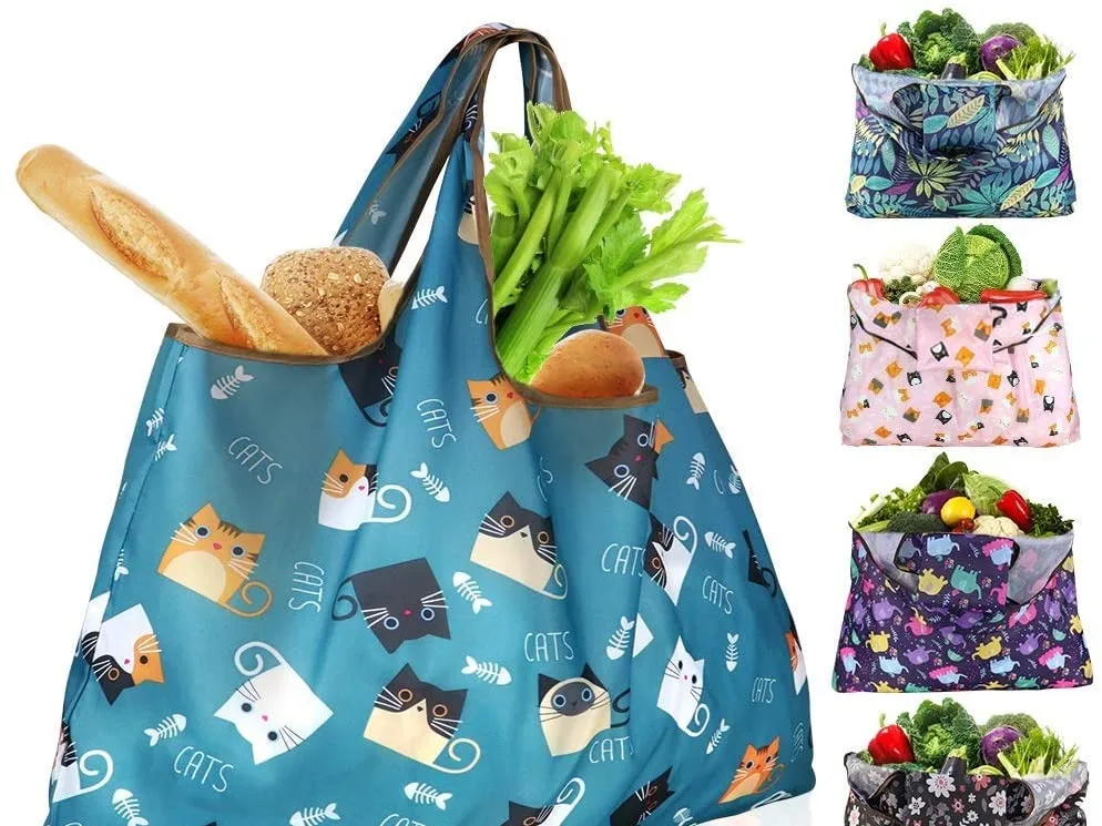 Heavy Duty Large Expandable Folding Tote Bag Reusable 190t Colorful ...