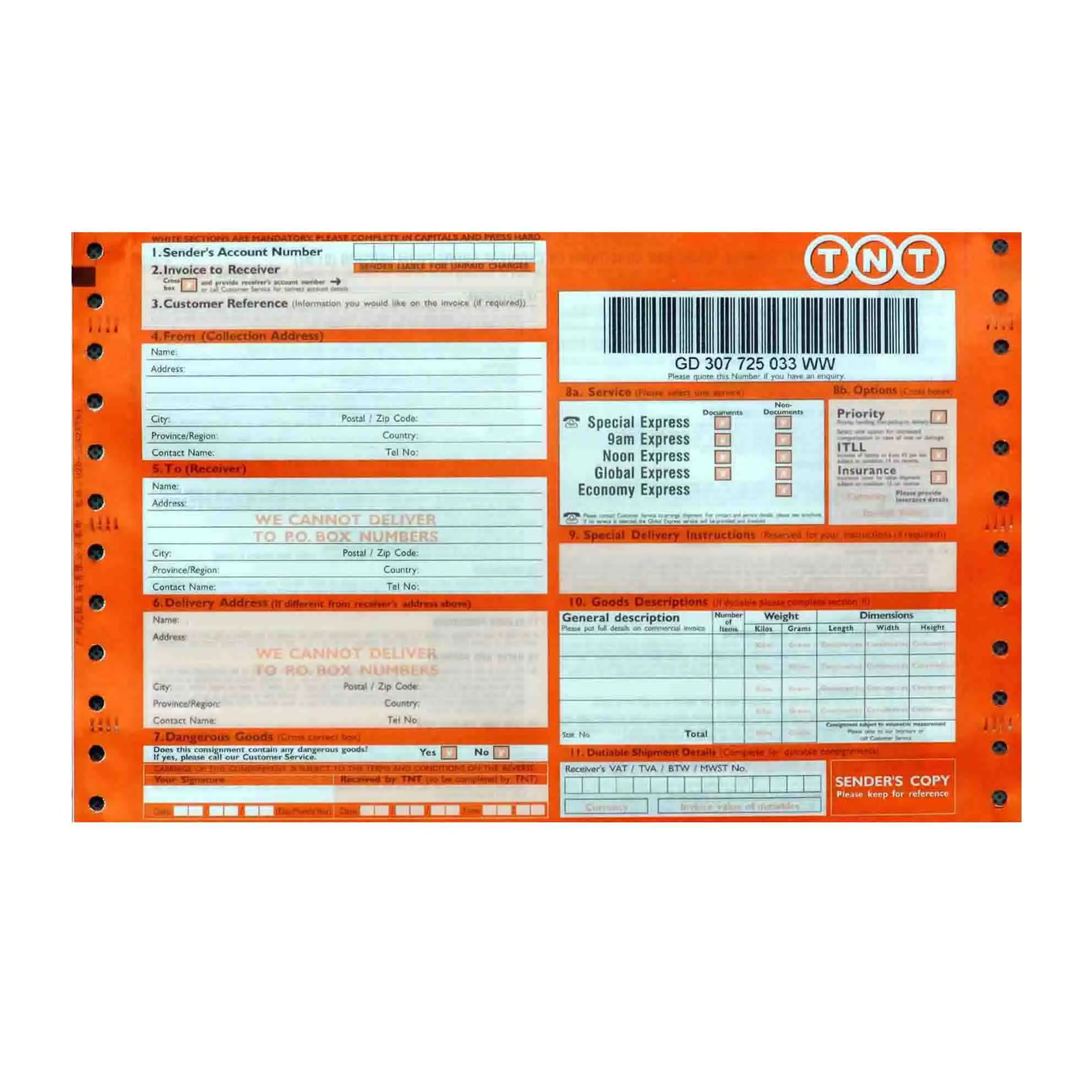 Logistics Consignment Notes Printing Carbonless Paper For Tnt Airway Bill - Buy Logistics Signing Tickets,Logistics Carbonless Paper,Airway Bill Product on Alibaba.com