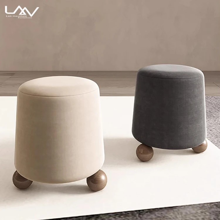 Modern Simple Stool Fabric Wooden Leg Living Room Hotel Ottoman Villa ...