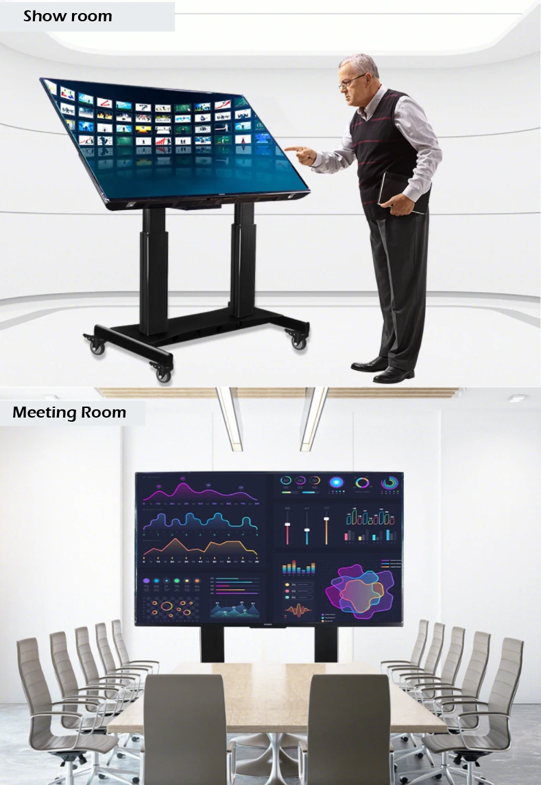 Free Standing Motorized 90 Degree Tilt Electric Lift Trolley Tv Stand ...