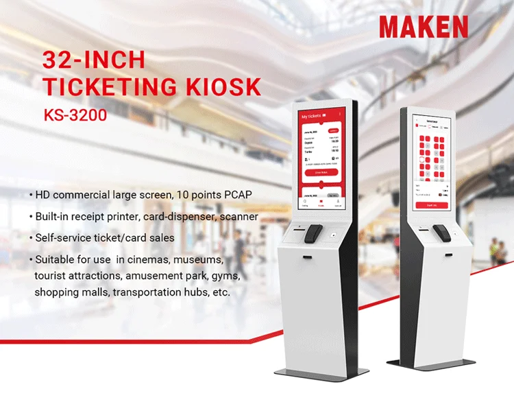 Freestanding 32 Inch Ticketing Kiosk Machine Self Service Terminal ...