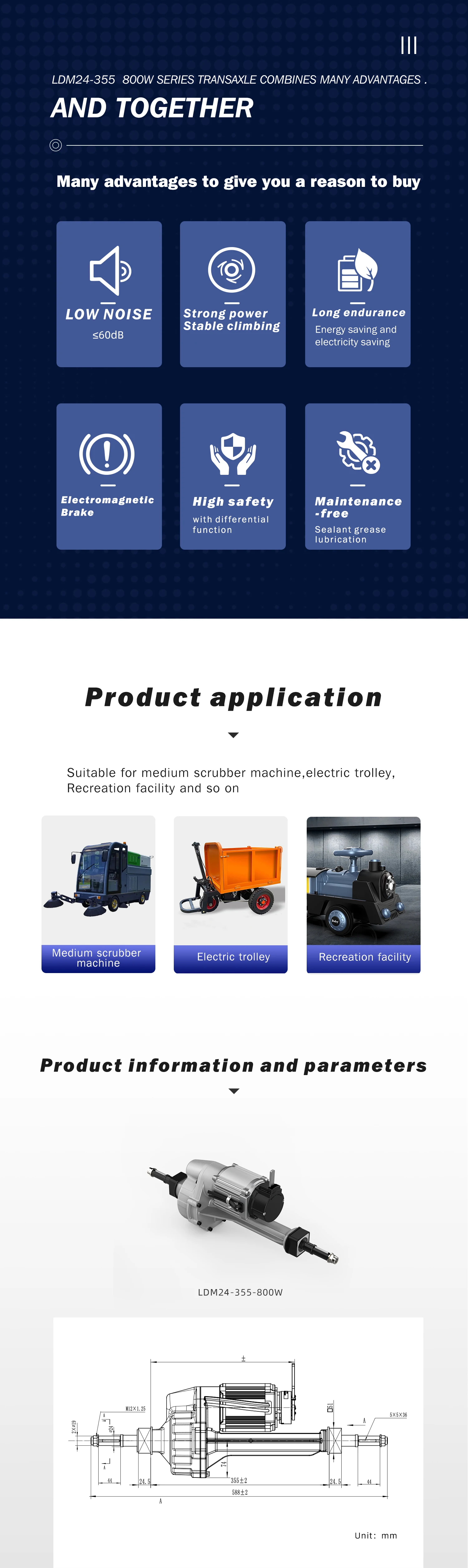 Electric Trolley Solutions 800w 48v Brushless Dc Motor Drive Rear Axle ...