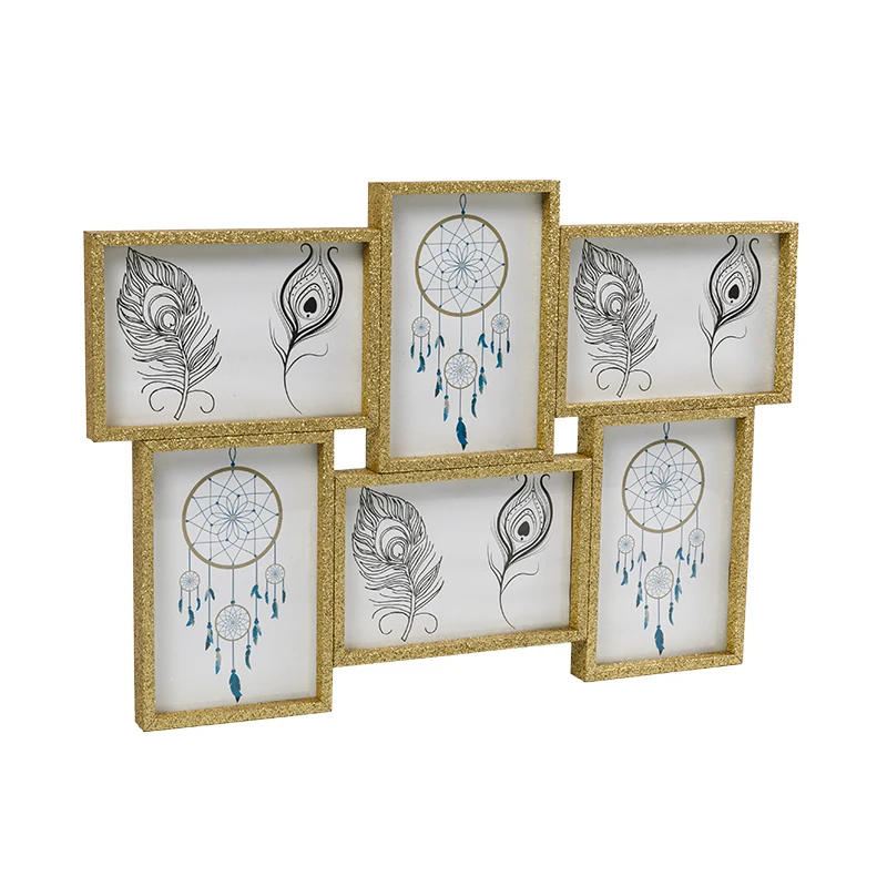 Jinn Home 4x6in Gold Sparkle 6pcs Collage Wall Photo Frame Wood Picture ...