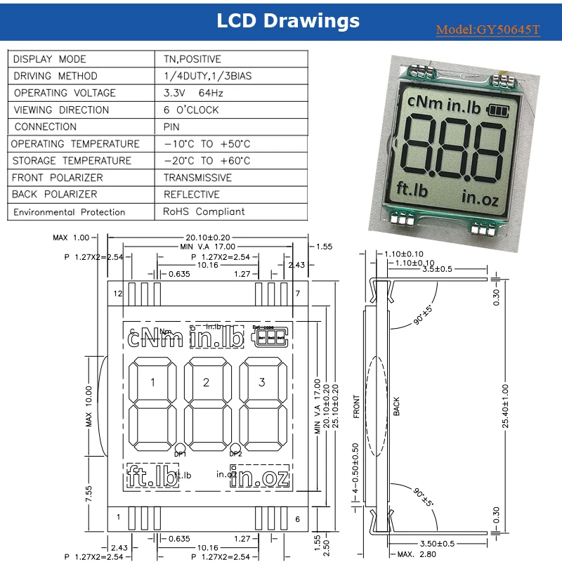 Custom Positive LCD Display Module - Genyu Segment LCD