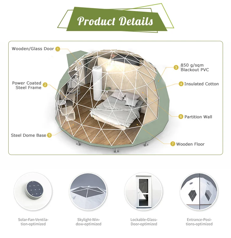 Luxury 6m 7m Diameter Geodesic Dome House Clamping for Multiple People ...