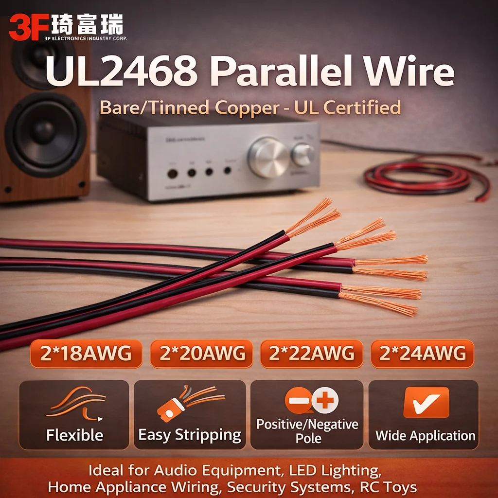 UL2468 2x18AWG 20AWG 22AWG 24AWG Stranded Bare/Tinned Copper Insulated ...