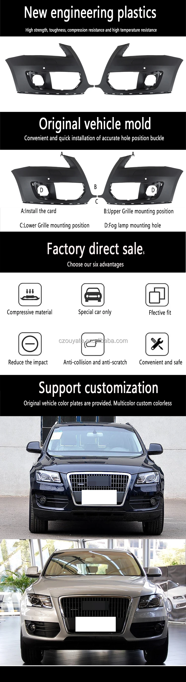 8r0 807 107 C/ 108 C Car Parts Front Bumpers W Washer For Audi Q5 2010 ...