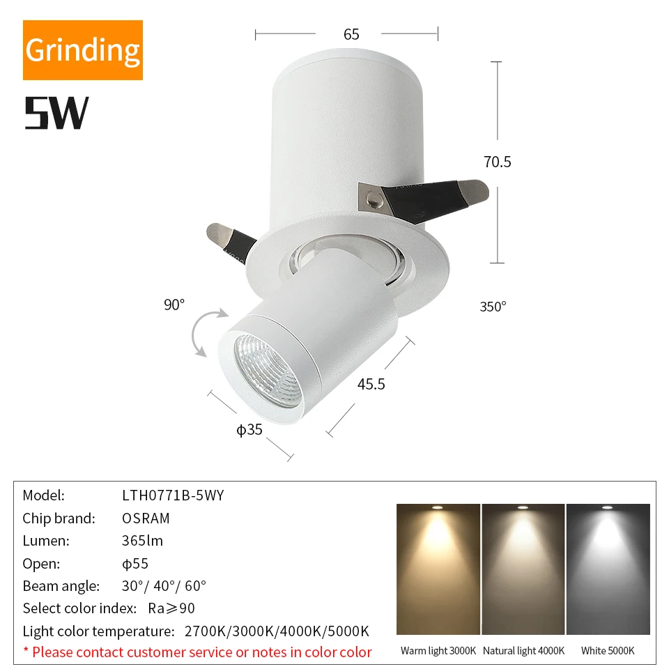 Stretch Downlight Led Spotlight Tiltable Adjustable Cob Led Spot Recessed Aluminum Ceiling Down ...