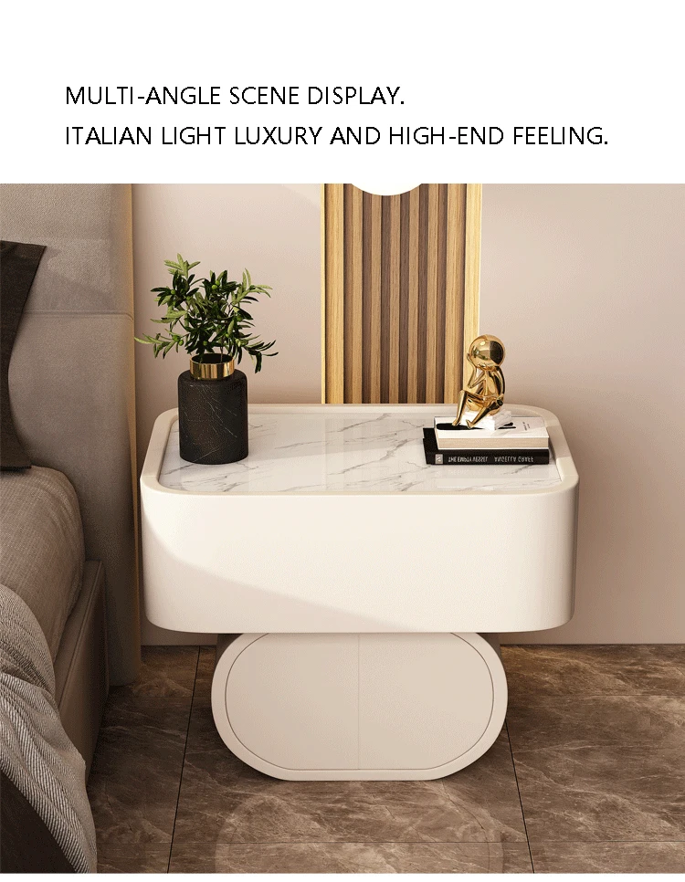 Light Luxury High-end Installation-free Bedside Table Modern Round Rock ...
