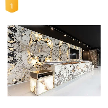 Custom Luxury Brazilian Decor Pandora Quartzite Slabs Backlit Snow ...