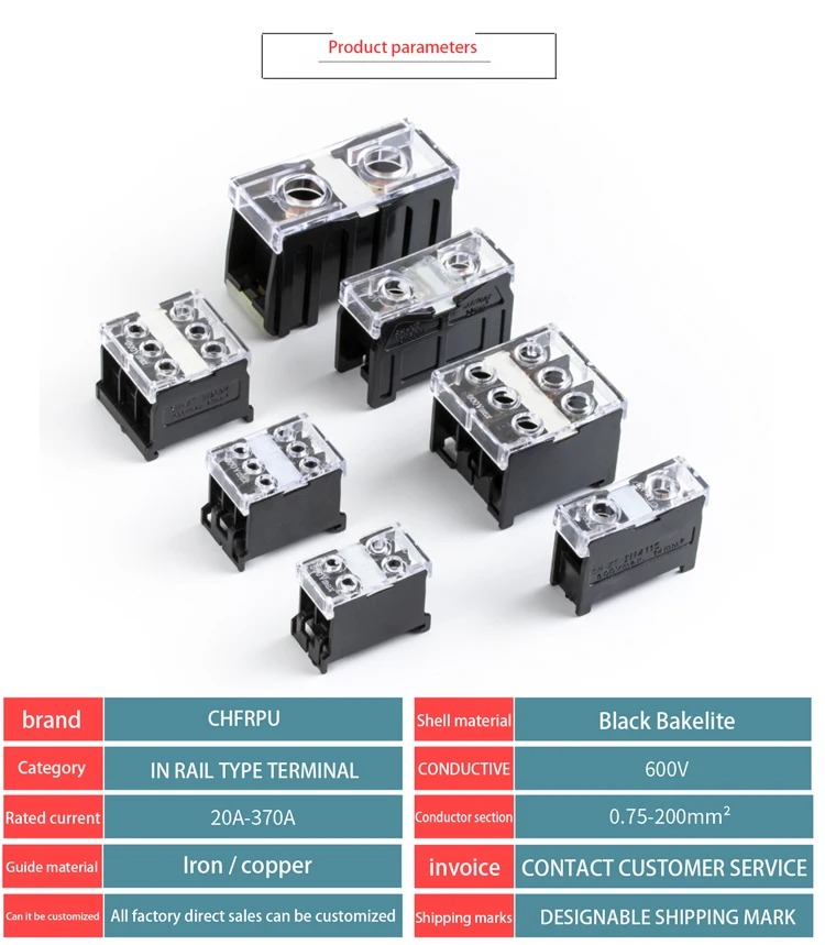 IN411BK Terminal Block - Reliable 1P 60A 600V Wire Connector