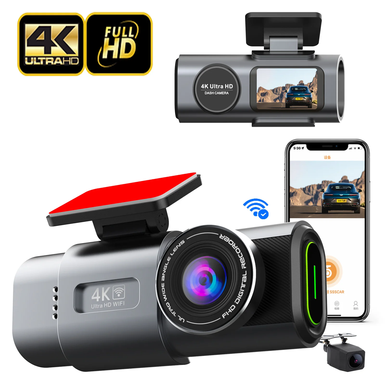 Mini Car Dvr Dash Cam Doble Camara 4k Wifi Gps Dual Lens Front And Rear ...