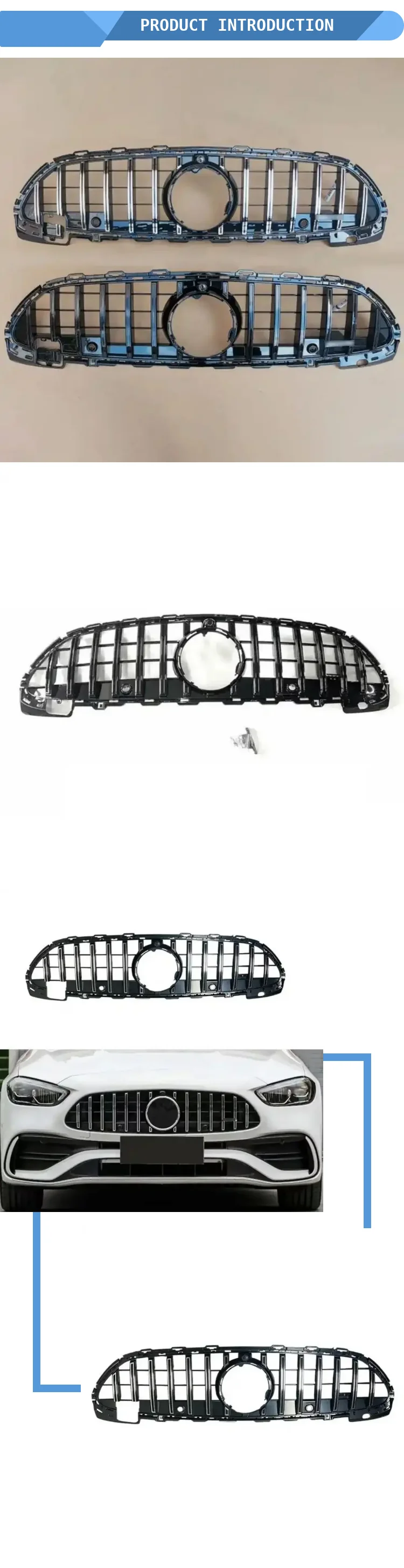 Front Grille Silver Chrome and Piano Black Grilles for Mercedes Benz C ...