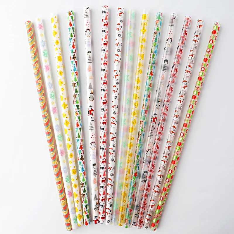2022 New Style Printed Christmas Straws,Reusable Plastic Drinking ...