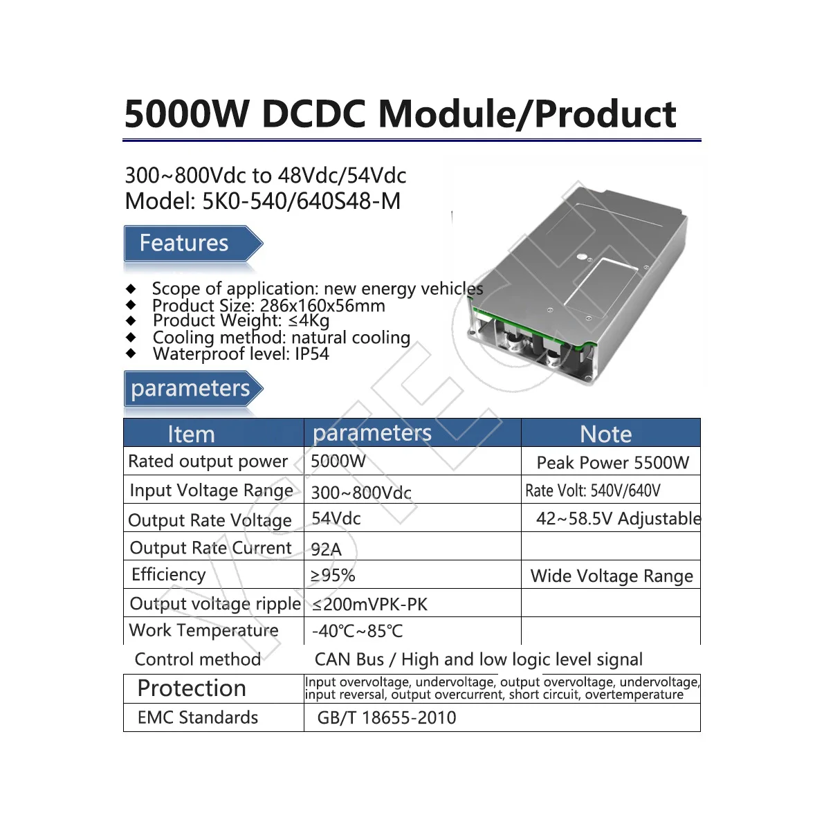 EV DC Converter 250V-850V to 13.8V/27.5V for EV Charger Modules - 300W ...