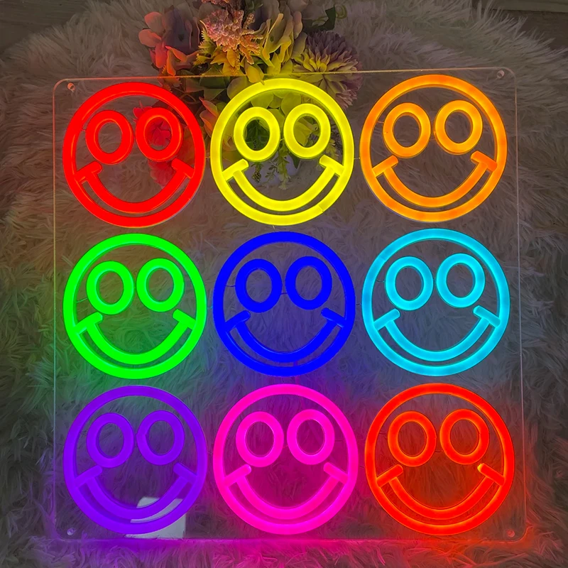 Smiley Face Led Neon Sign Happy Vintage Neon Sign Colorful Wall Art ...