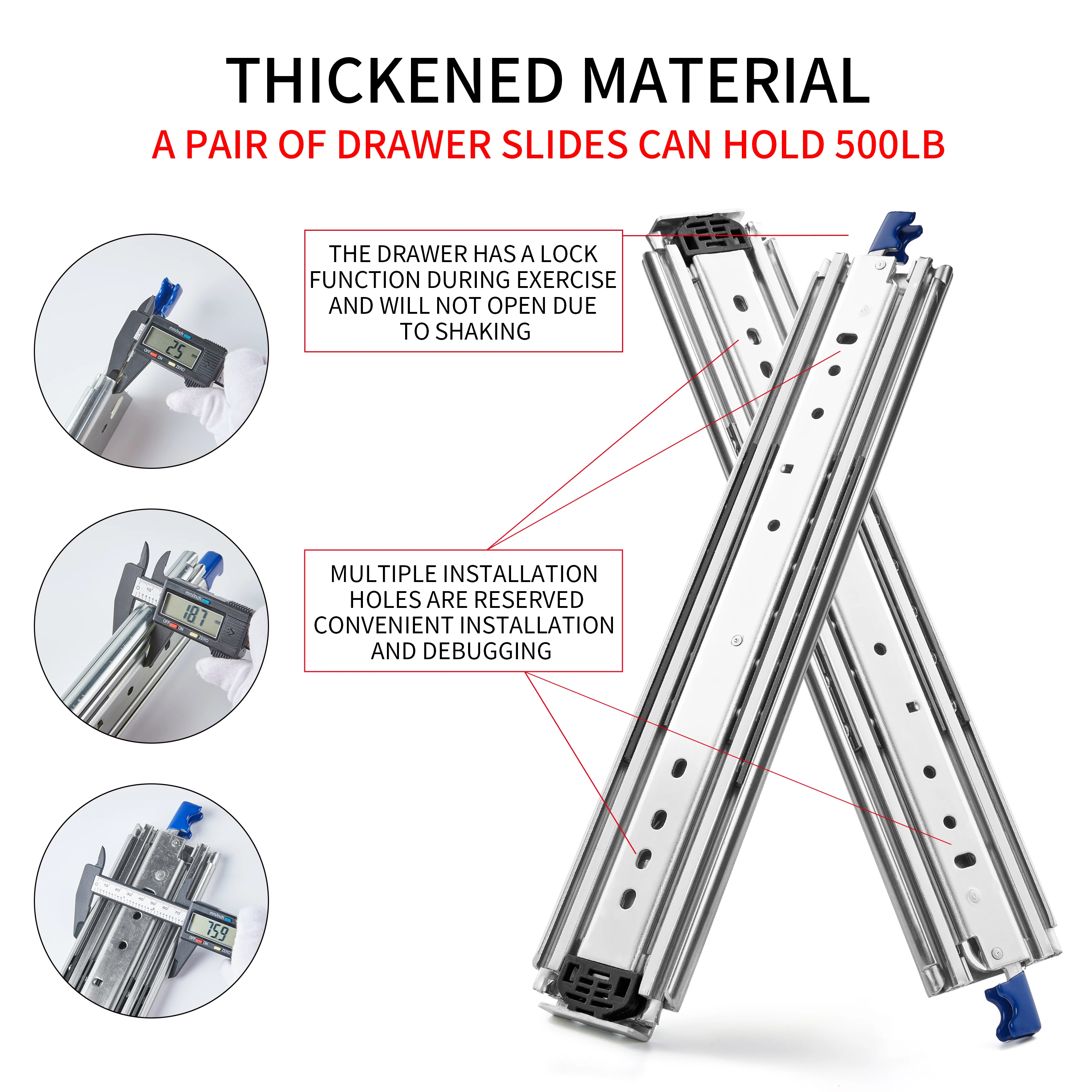 Industrial 76mm Heavy Duty No Locking Drawer Slides Rails 227kgs/500lbs ...