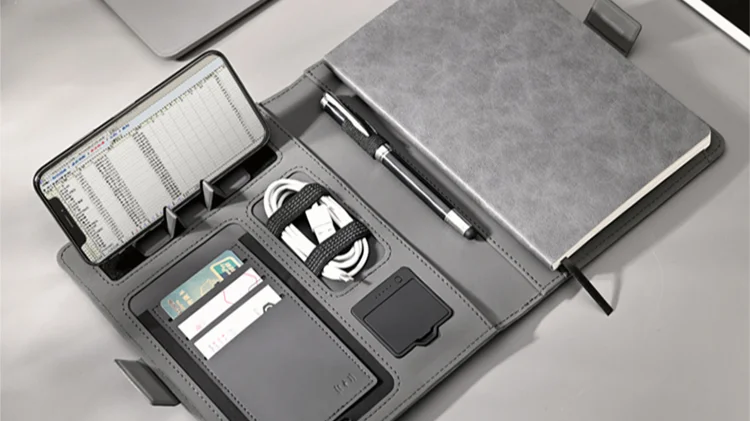 Wireless Charging Leather Portfolio Zipper Folder Organizer W/ Power ...