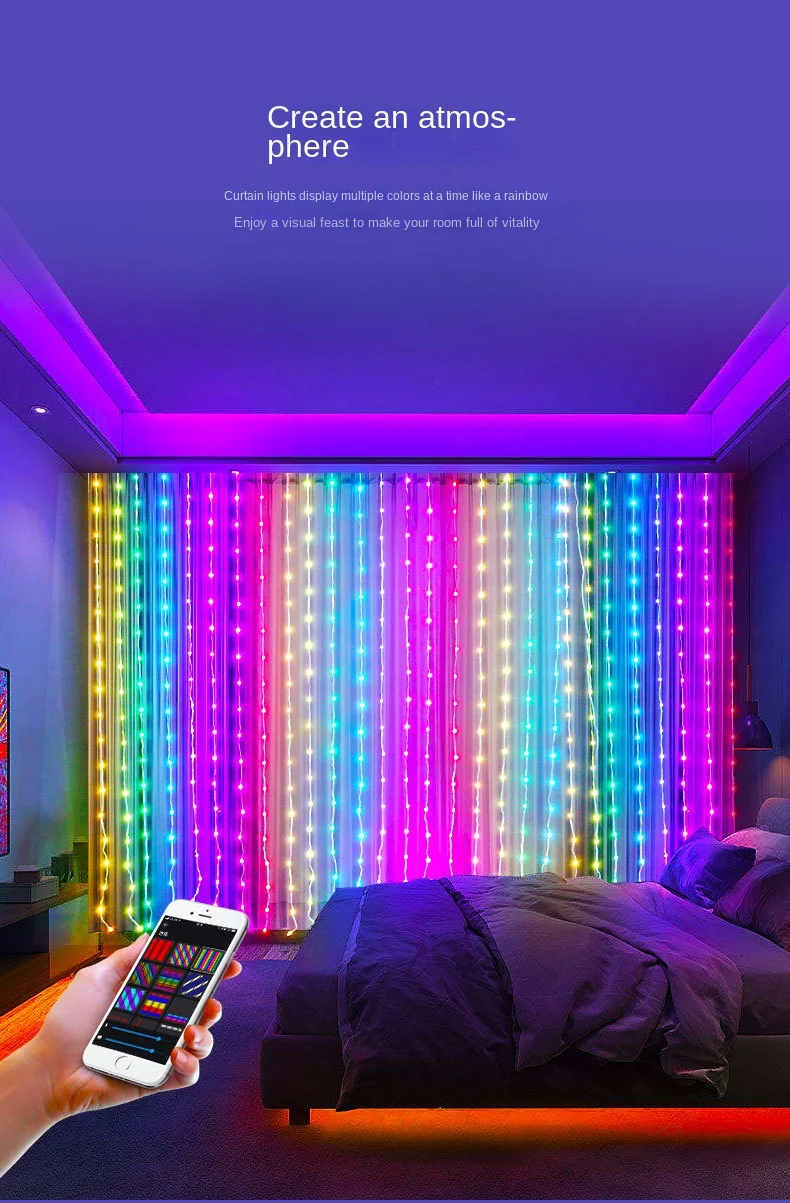 Diy Smart App Control Rgb Curtain Lights Led String Lights Fairy ...