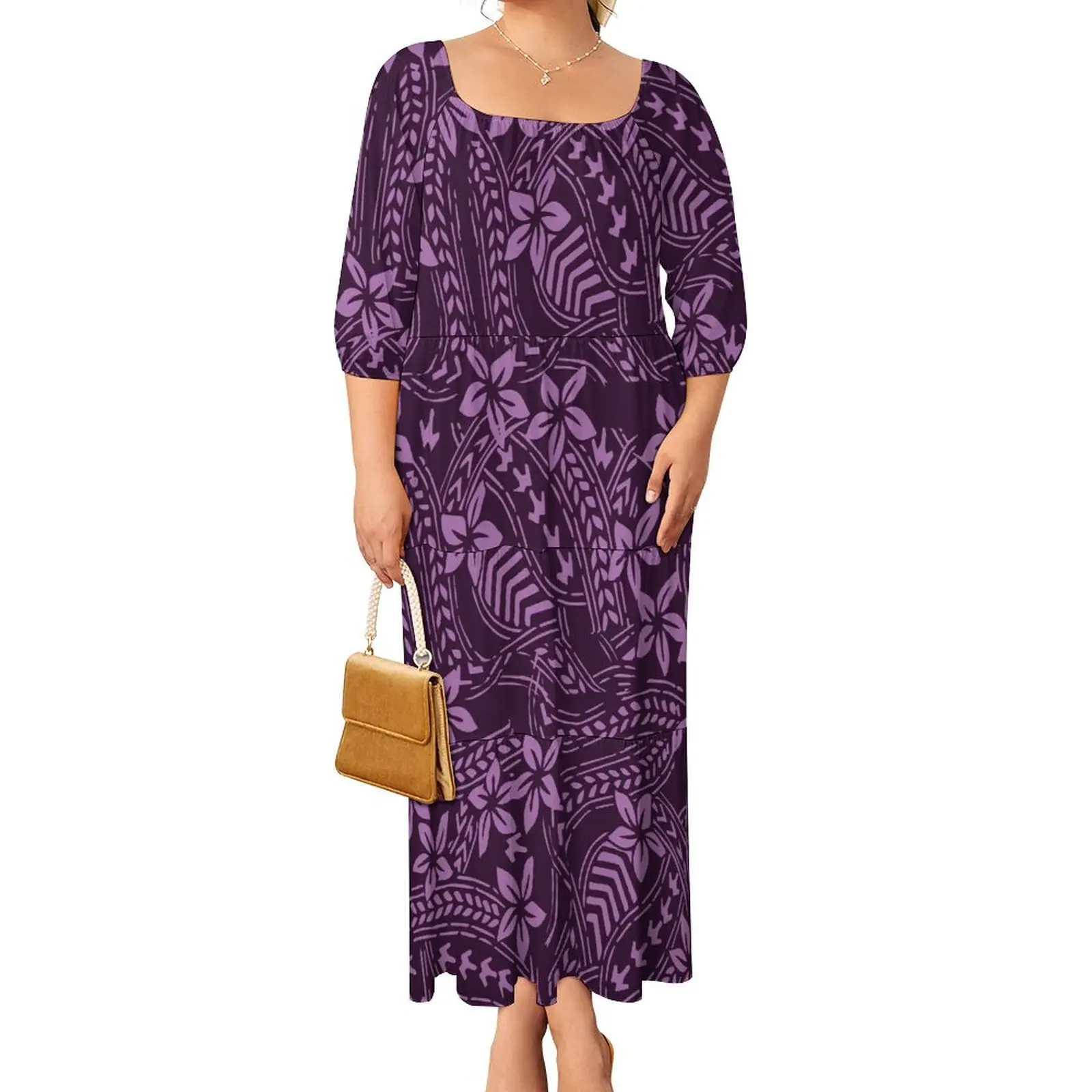 Custom on Demand Plus Size Women Polynesian Clothing Elegant Tiered ...