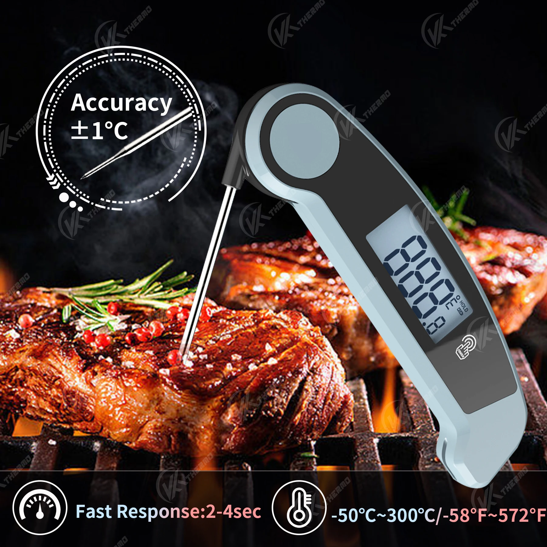 Folding Probe Electronic Instant Read Digital BBQ Meat Steak Grill ...