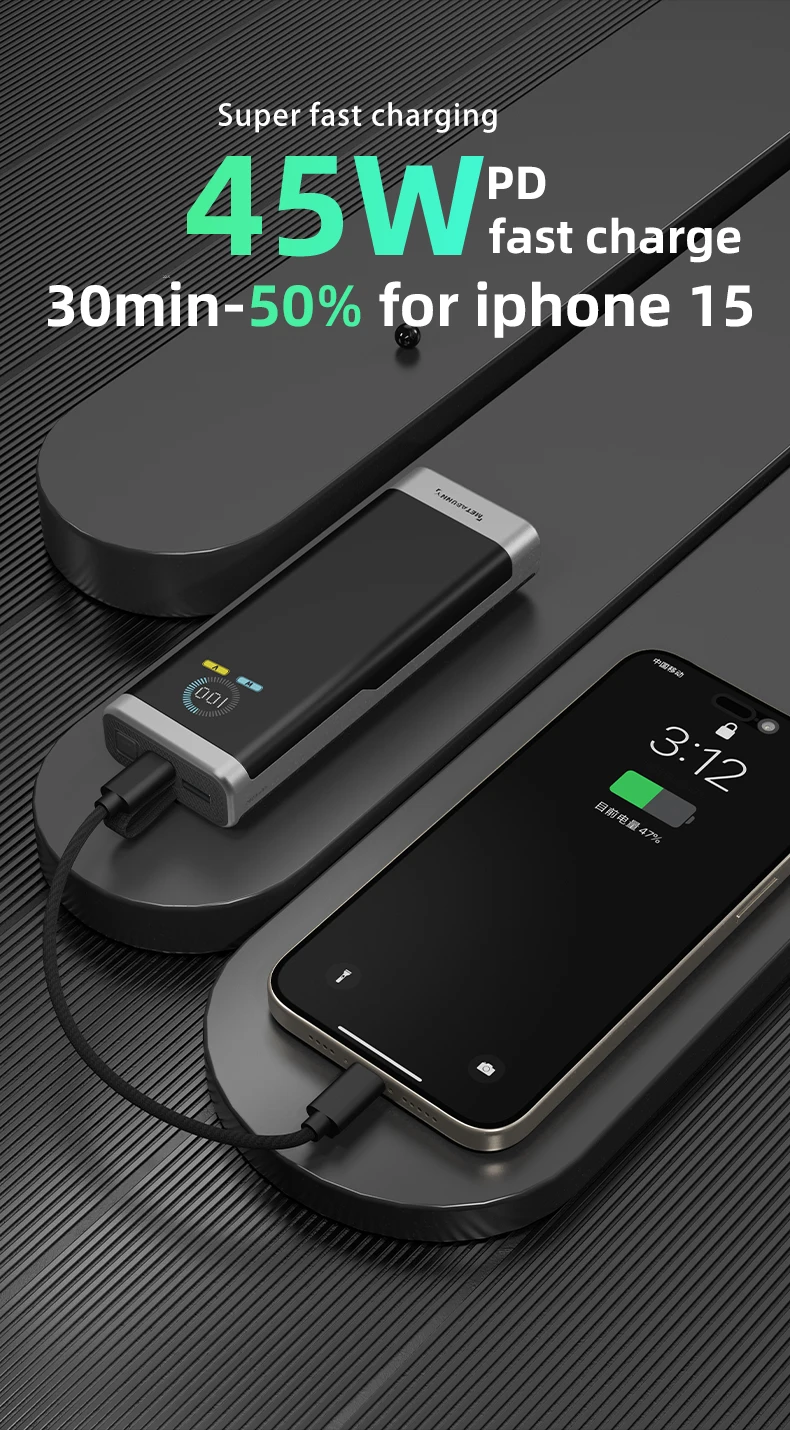 Black White Super Fast Charging Pd 65w Portable Phone Mobile Charger ...