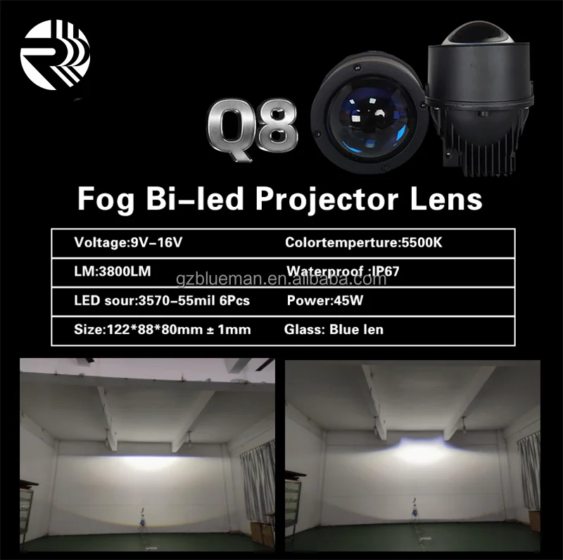 Rr 2022 Hot Sales Q8 Fog Bi Led Projector Lens 3inch Waterproof Blue ...