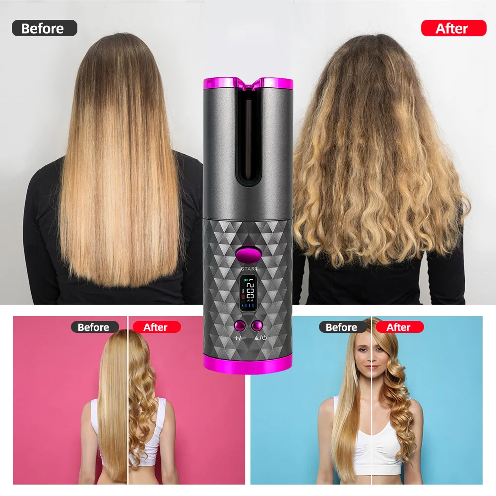 Mini Rechargeable Electric Cordless Wireless Hair Curler Curling Iron ...