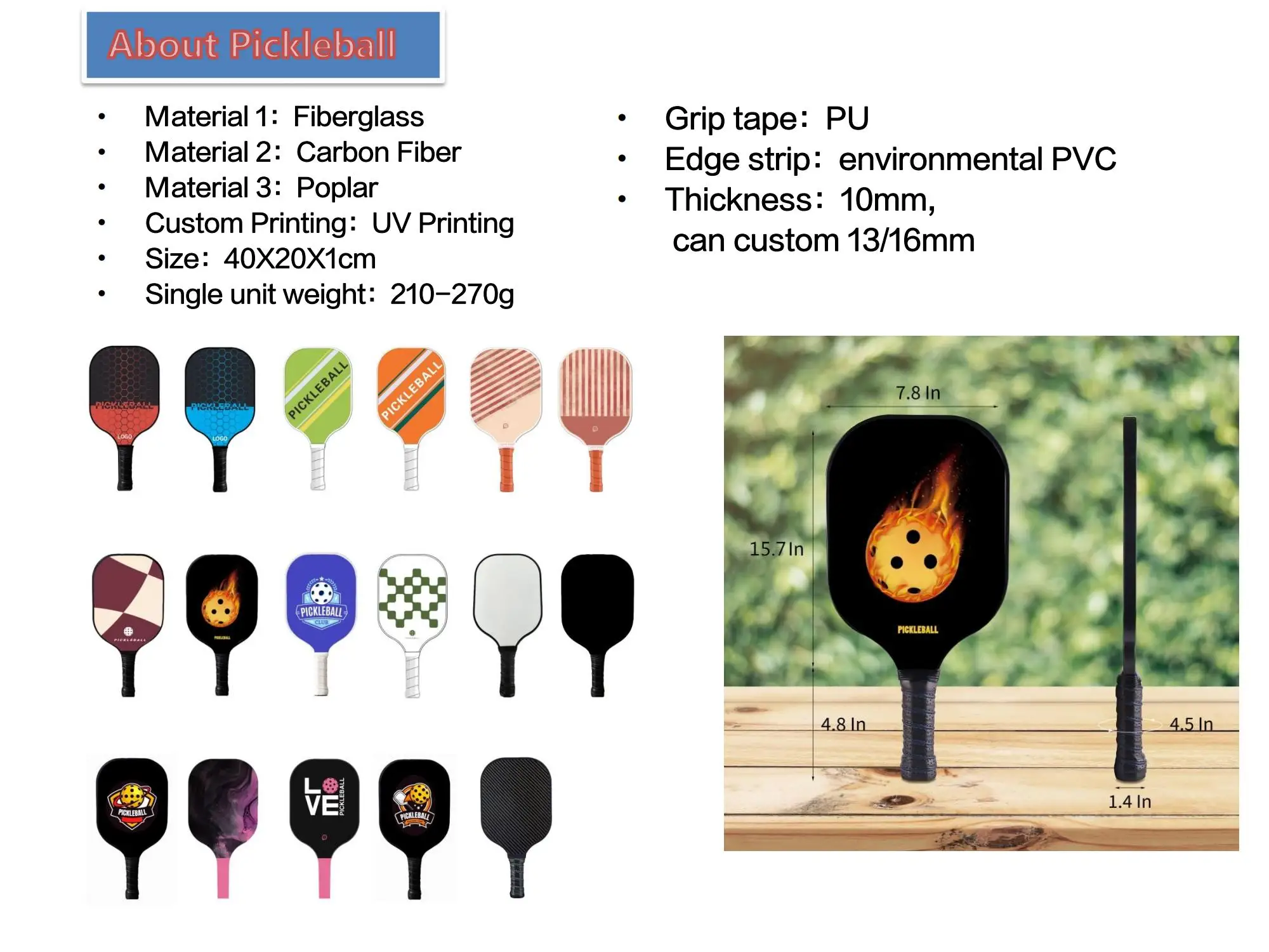 Indoor Outdoor Game USAPA Approved Pickle Ball Racket Pickleball ...