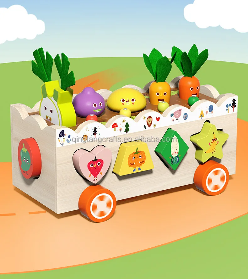 Wooden Vegetable Shape Matching Box Multifunctional Farm Car Tractor ...