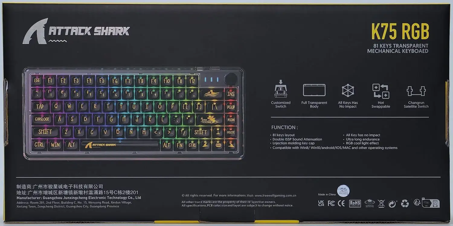 Attack Sahrk K75 Mechanical Keyboard Transparent Rgb Gaming Keyboard ...