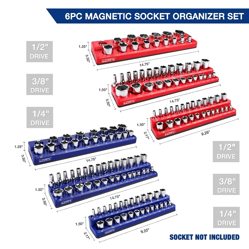 Portable Magnetic Socket Organizer Holder 6-piece 1/4 3/8 1/2inch ...