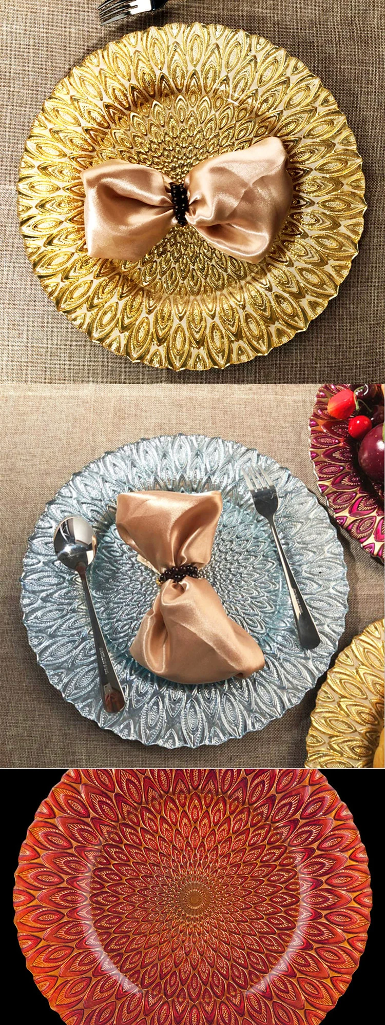 Chinese Supplier Gold Green Charger Plate Wedding Decoration Glass ...