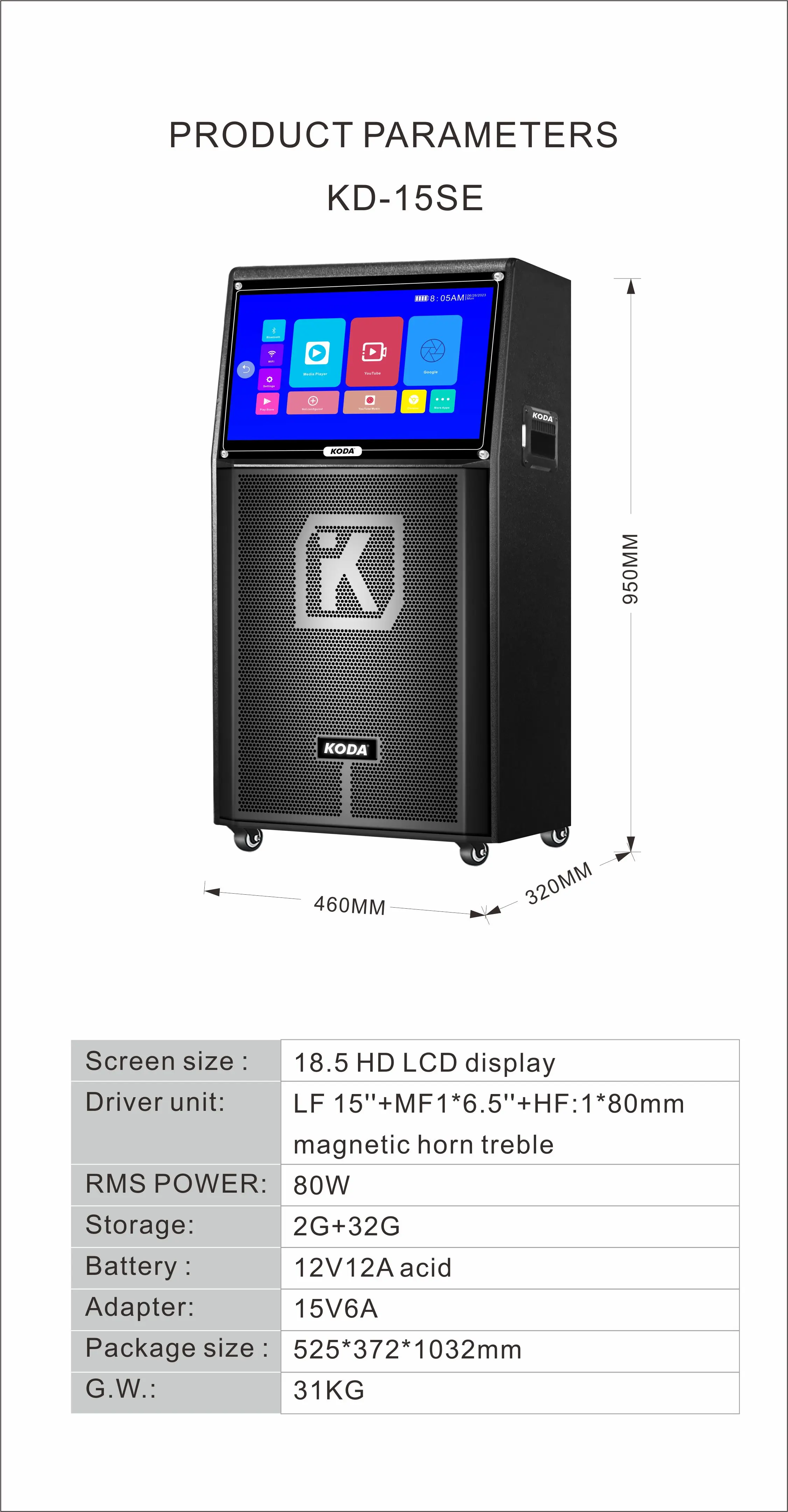 Koda 15 Inch Trolley Portable Karaoke Blue Tooth Speaker With Lcd ...
