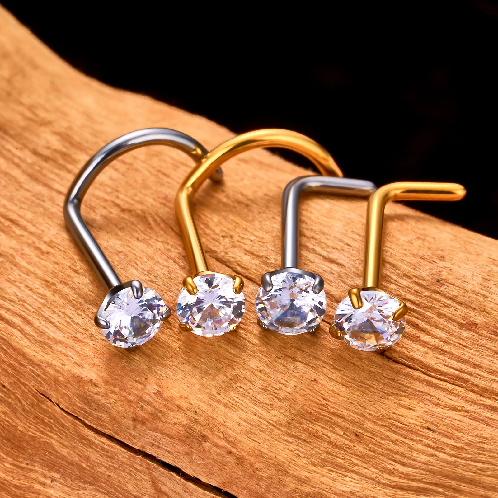 G23 Titanium Naris Piercing Screw Nostril Inlay Zircon Earrings ...