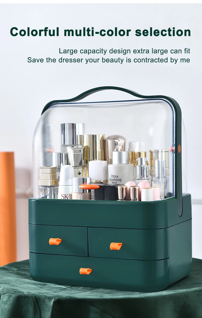 Modern Style Dust-proof Rotatable Makeup Storage Box With Drawer ...