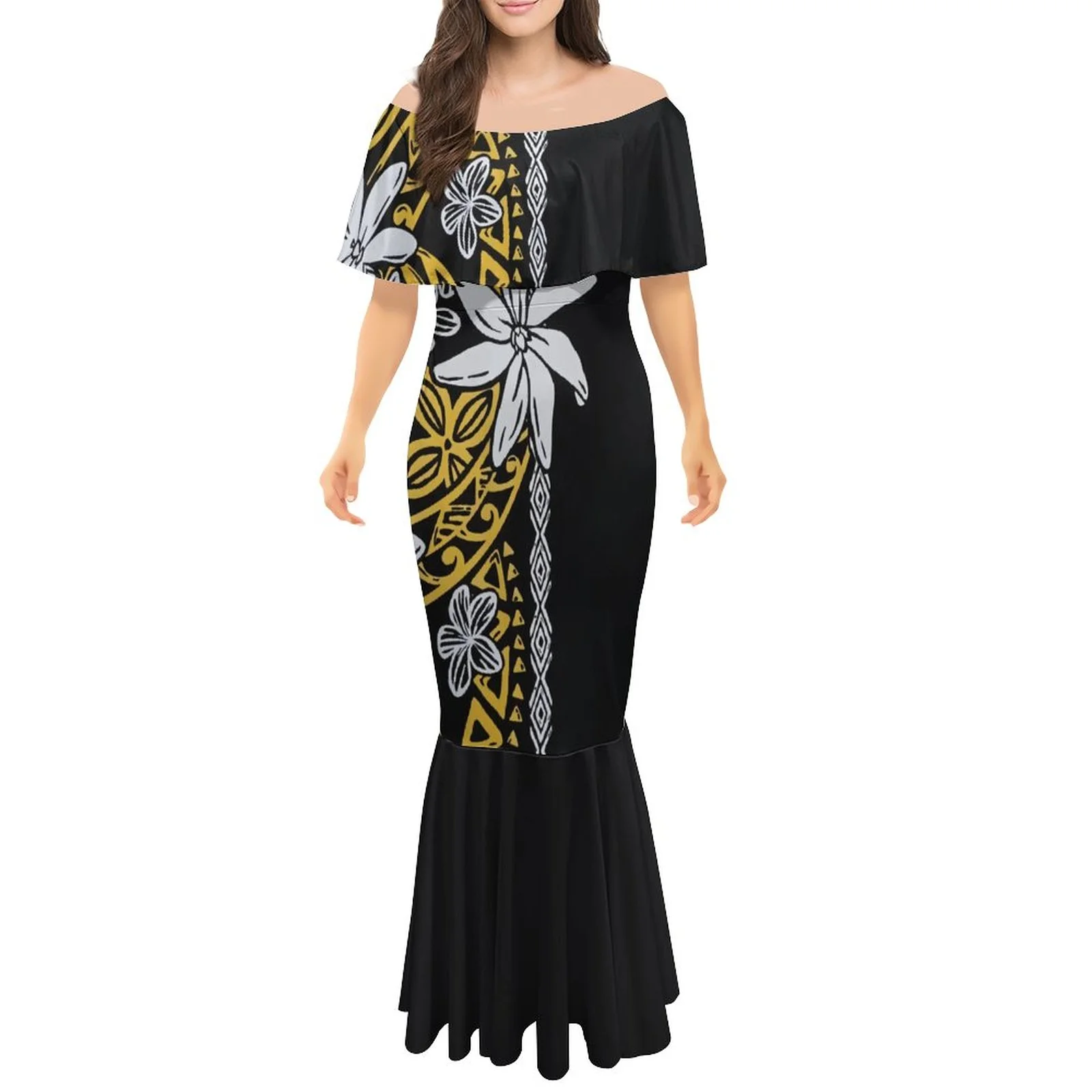 Samoan Women Polynesian Tribal Custom Pattern Drape Off Shoulder ...