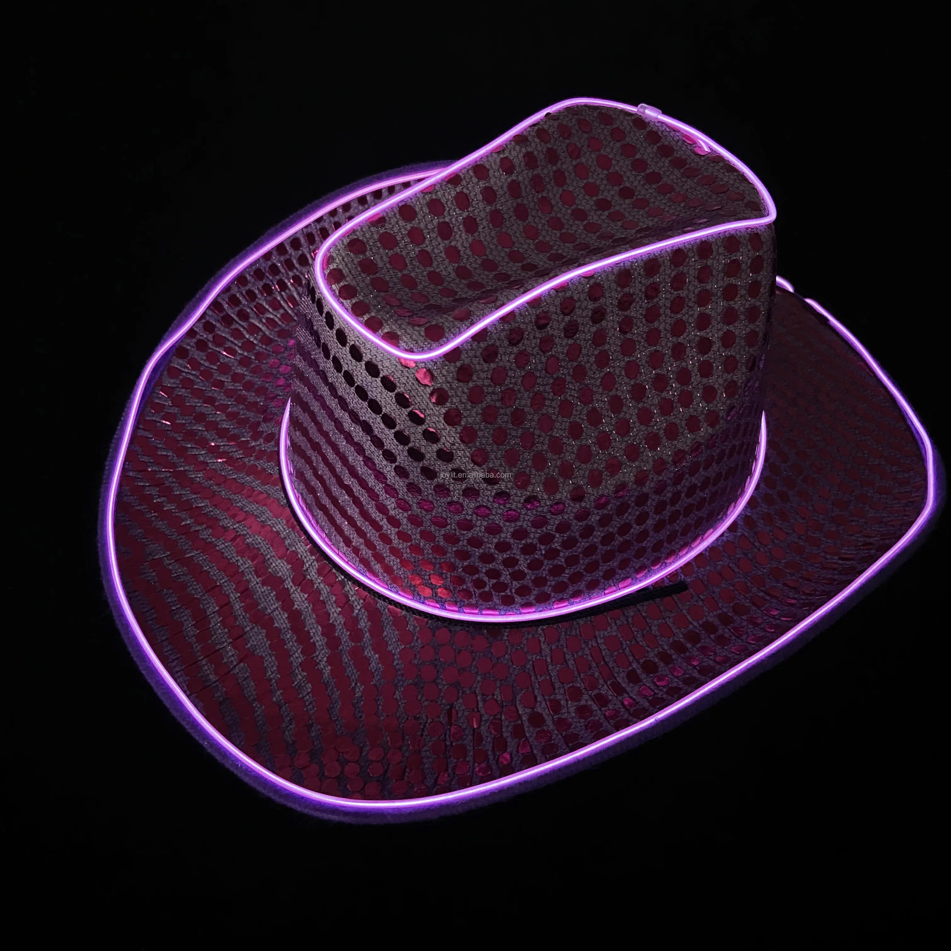 Sequin Shiny Cowboy Hat With Led Brim - Buy Light Up Shiny Hat,Led Glow Brim Cowboy Hat,Flashing ...