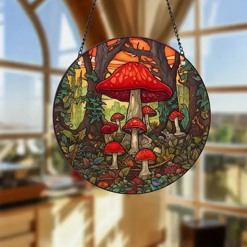Mushroom Stained Windows Hangings,Stained Decoration Suncatcher Window ...