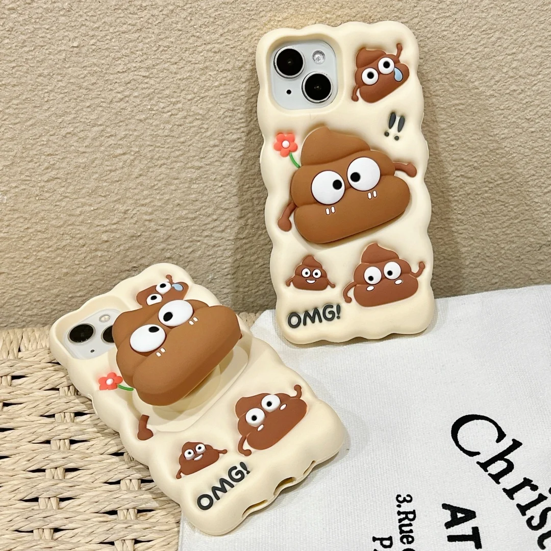 Fashion Cartoon Poop Retractable Stand Funny Silicone Shockproof ...
