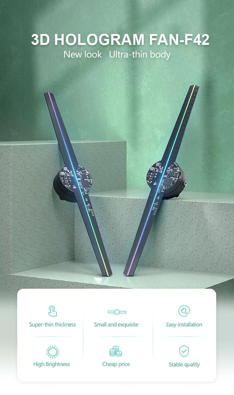 Holographic 3d Led Fan Display 42cm Wifi Advertising Machnie Hologram 3d Professional Projector ...