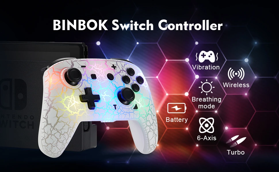 Binbok Factory Price 8-color Breathing Rgb Light Wireless Bt Controller Joystick With 6-axis ...