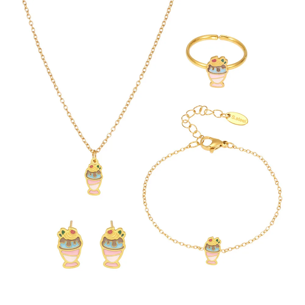 Drip Oil Ice Cream Necklace Bracelet Ring Earrings 316l Stainless Steel ...