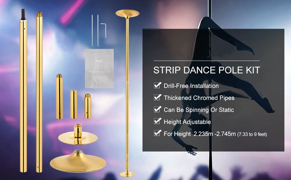 Golden Dancing Pole Stripper Pole Dance Height Adjustable Fitness Pole ...