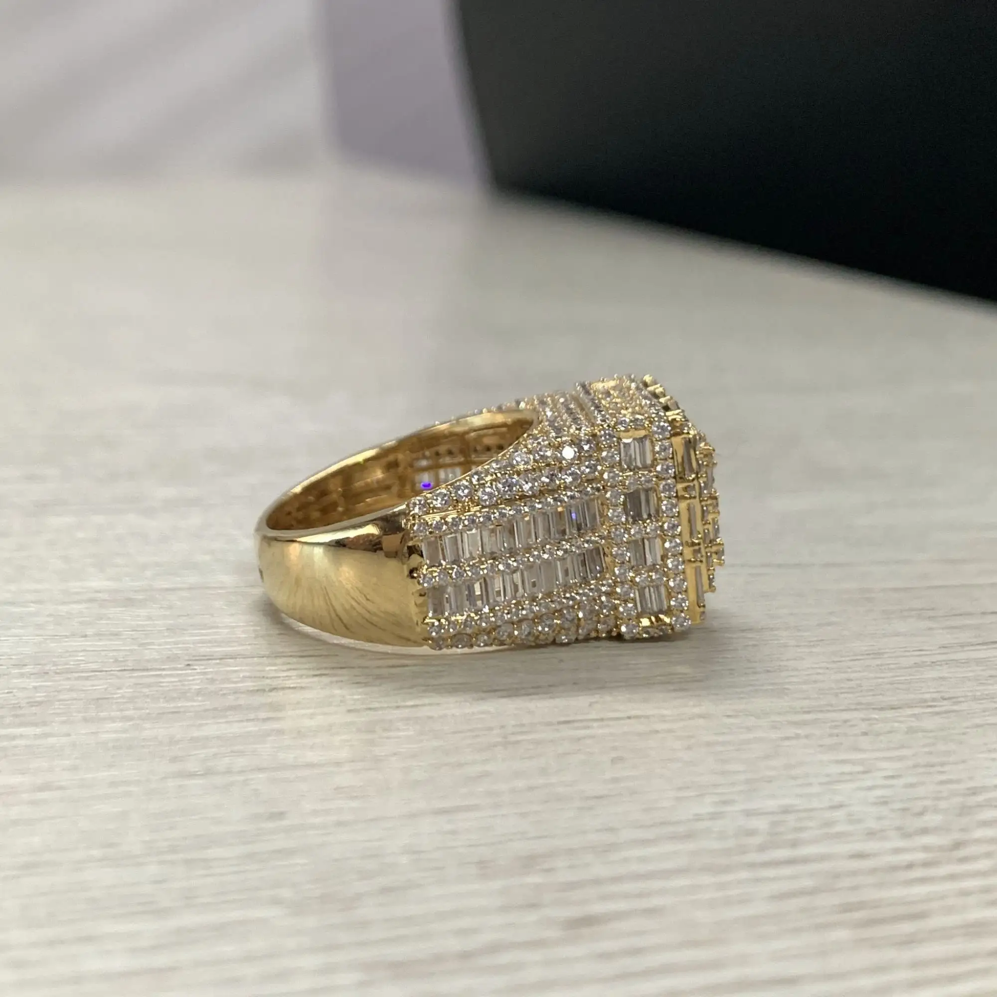 New Trendy Square Shape Custom Hiphop Silver Plated Rapper Ring With ...