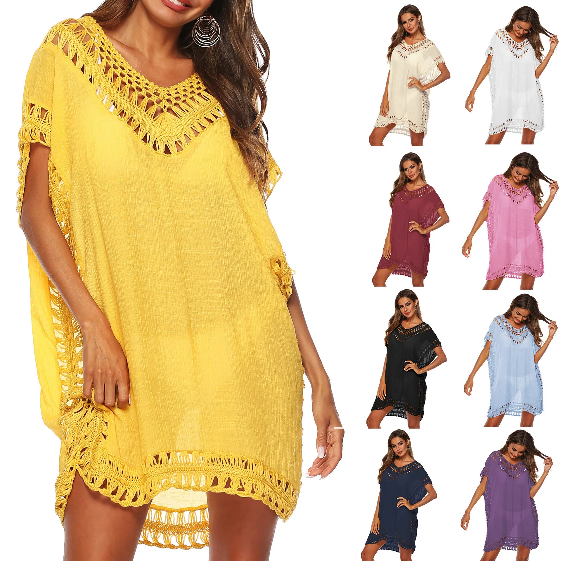 Solid Color V Neck Hand Crochet Stitching British Fashion Brand Womens ...